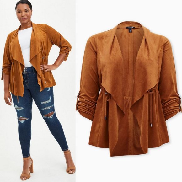 torrid | Jackets & Coats | Torrid 2 Cognac Suede Drape Front Anorak 2x ...